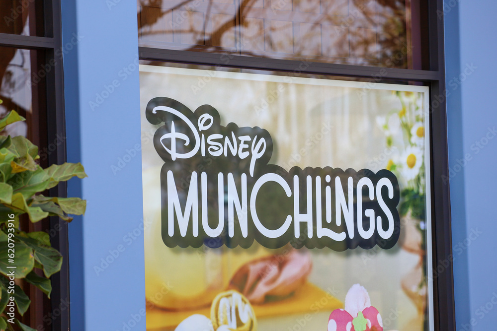 The Disney Munchlings store sign at the Anaheim Downtown District ...