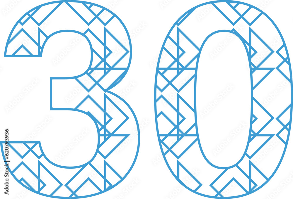Digital png illustration of blue 30 number with pattern on transparent ...