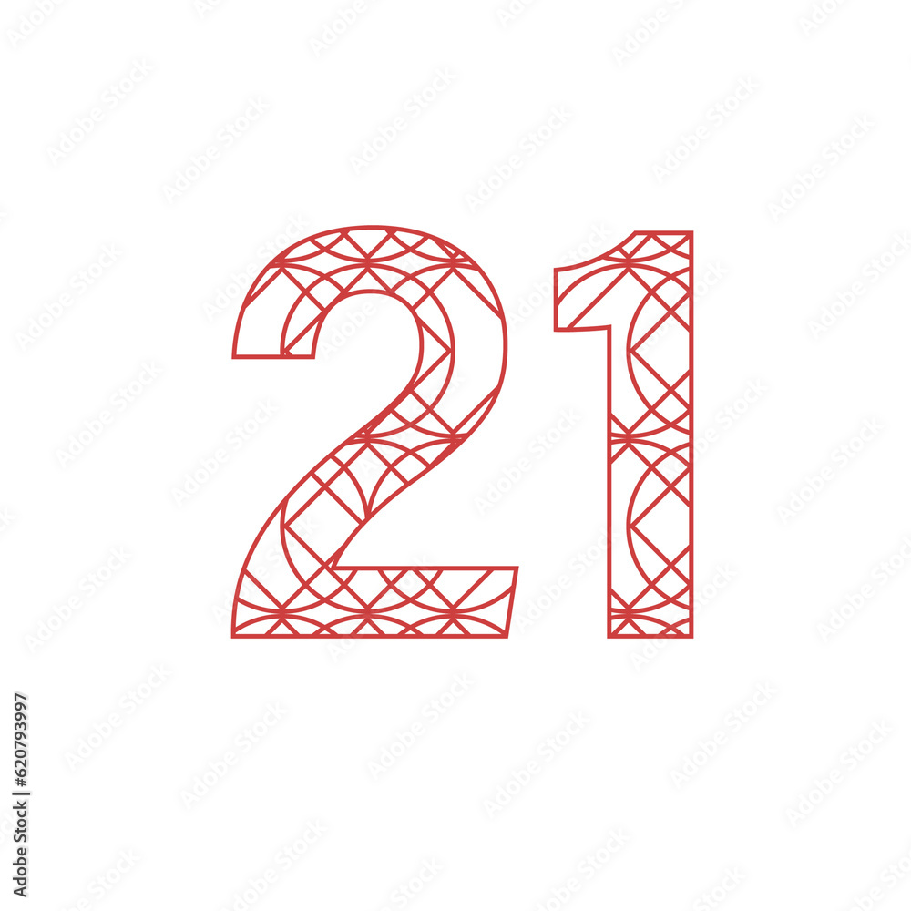 Digital png illustration of red 21 number with pattern on transparent ...