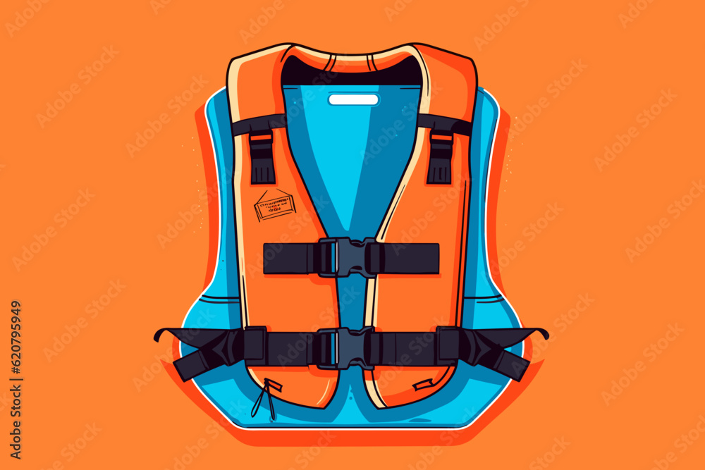 Hand-drawn cartoon Life jacket flat art Illustrations in minimalist ...