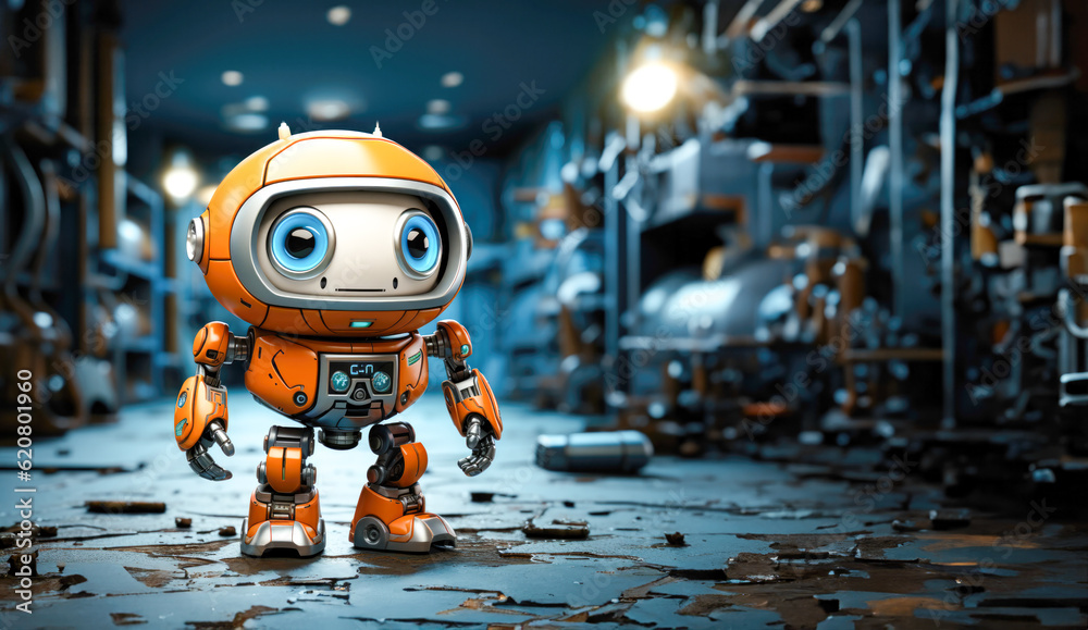 Tiny cute character illustrations, little robot toy full body, 3d ...