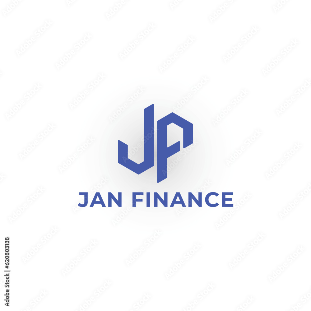 Abstract initial letter JF or FJ logo in blue color isolated in white ...