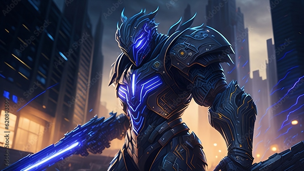 An Android Warrior Cybernetic Enhancements Glowing Eyes Sleek Armor ...