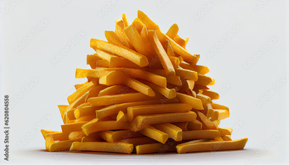 french fries on a white background. Stack of French fries, crispy and ...