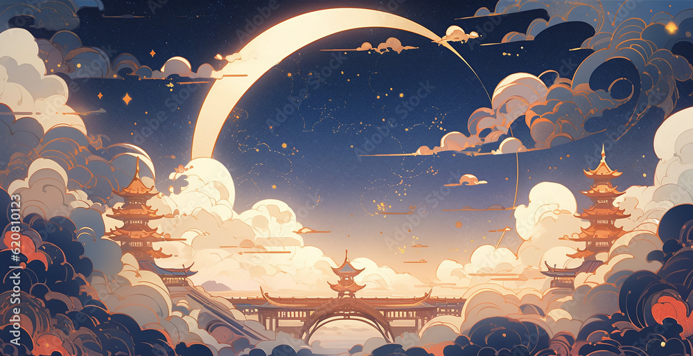Chang'e Flying to the Moon Mid-Autumn Festival Illustration, Moon ...