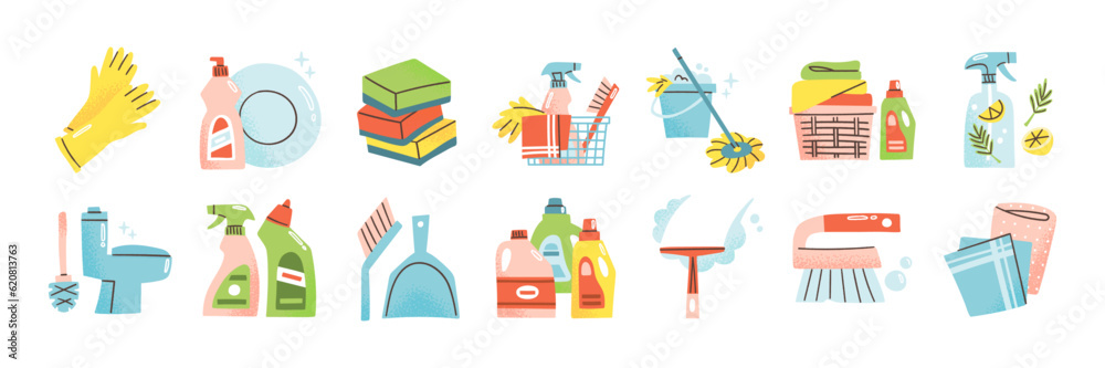 Cleaning supples icon set. Vector illustration of housework concept ...