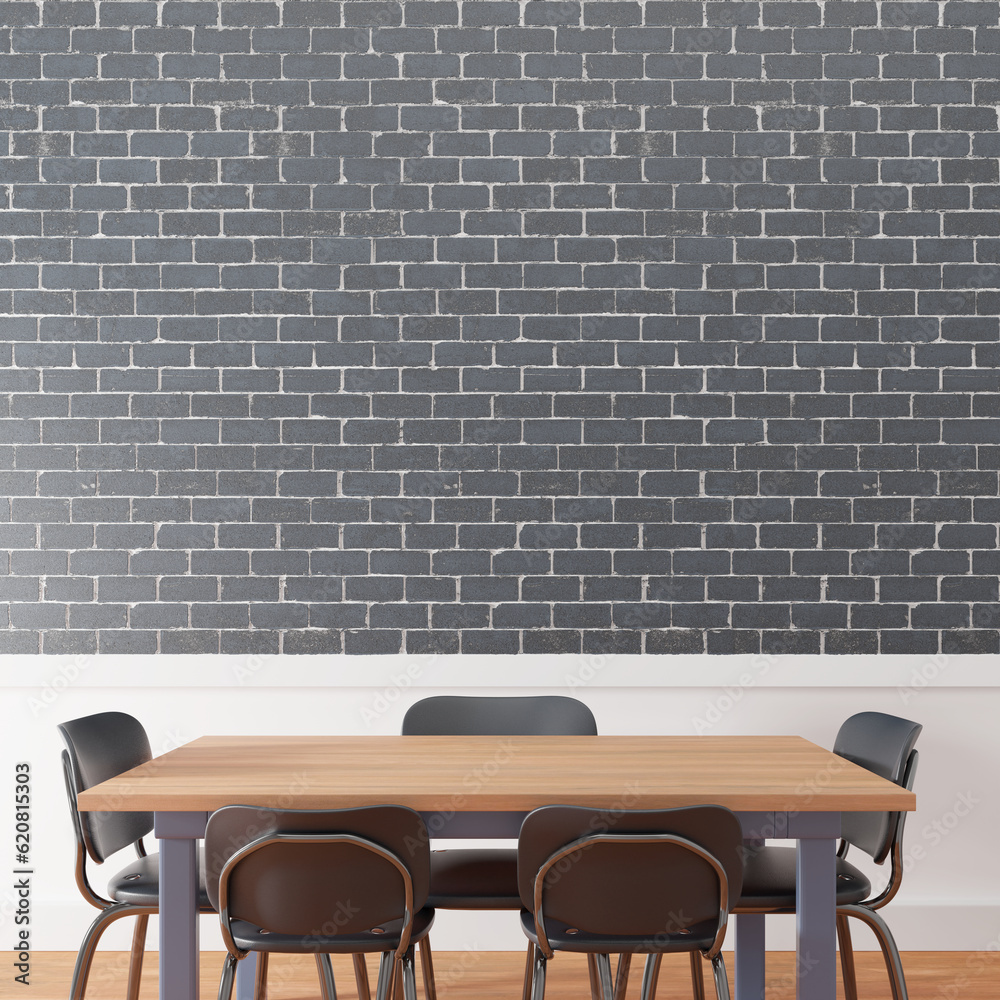 Office table interior design. Brick wall background. 3D Rendering Stock ...