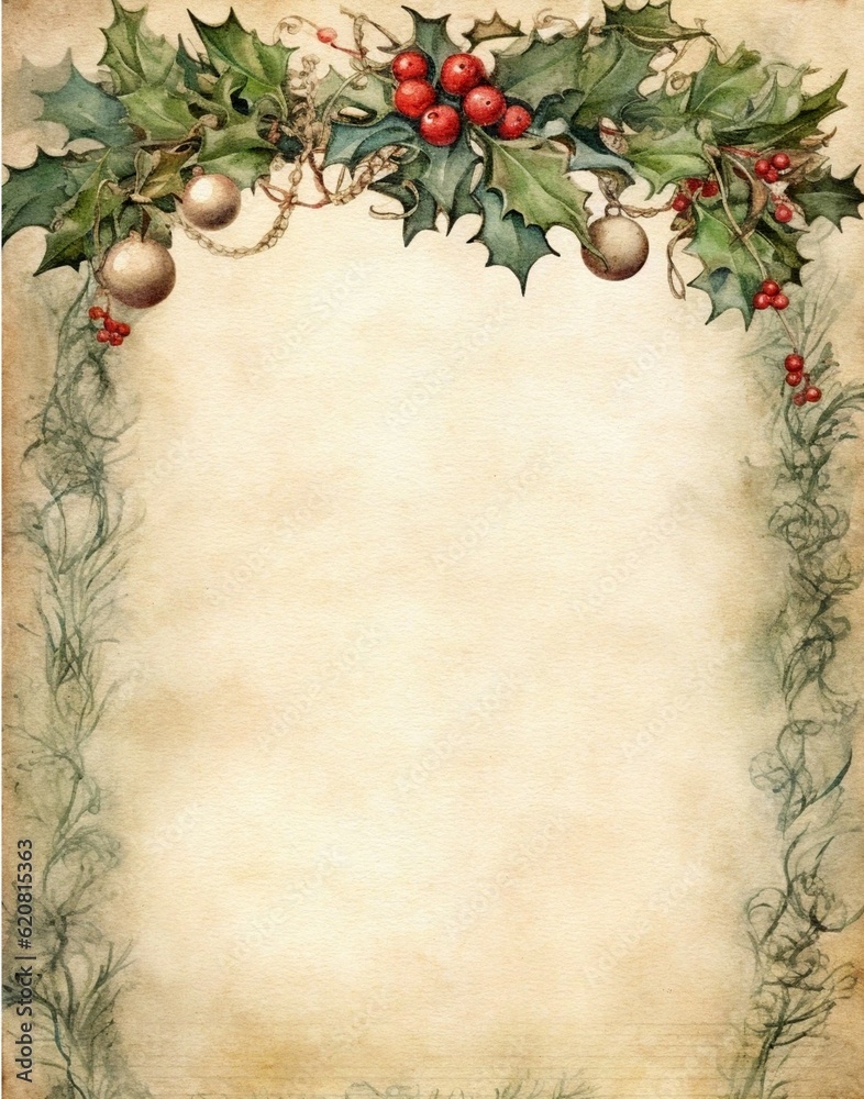 watercolor vintage paper christmas letter blank, scrapbook paper ...
