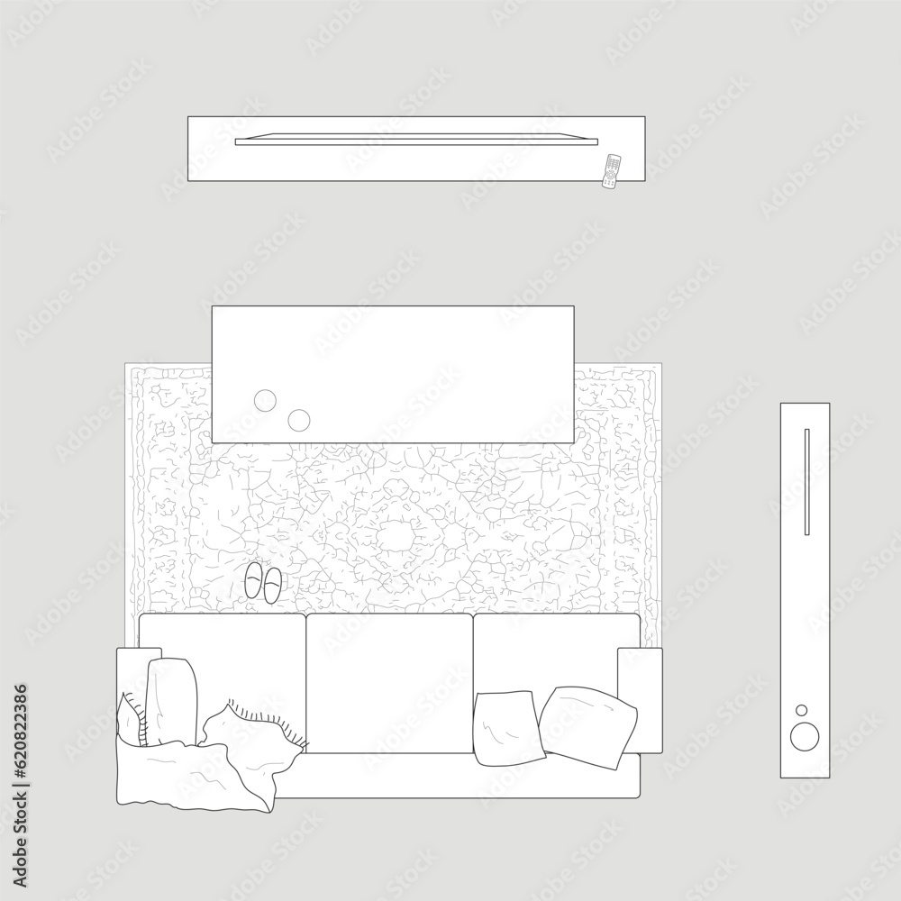 Architectural Drawings, plan vector interior, living room illustration ...