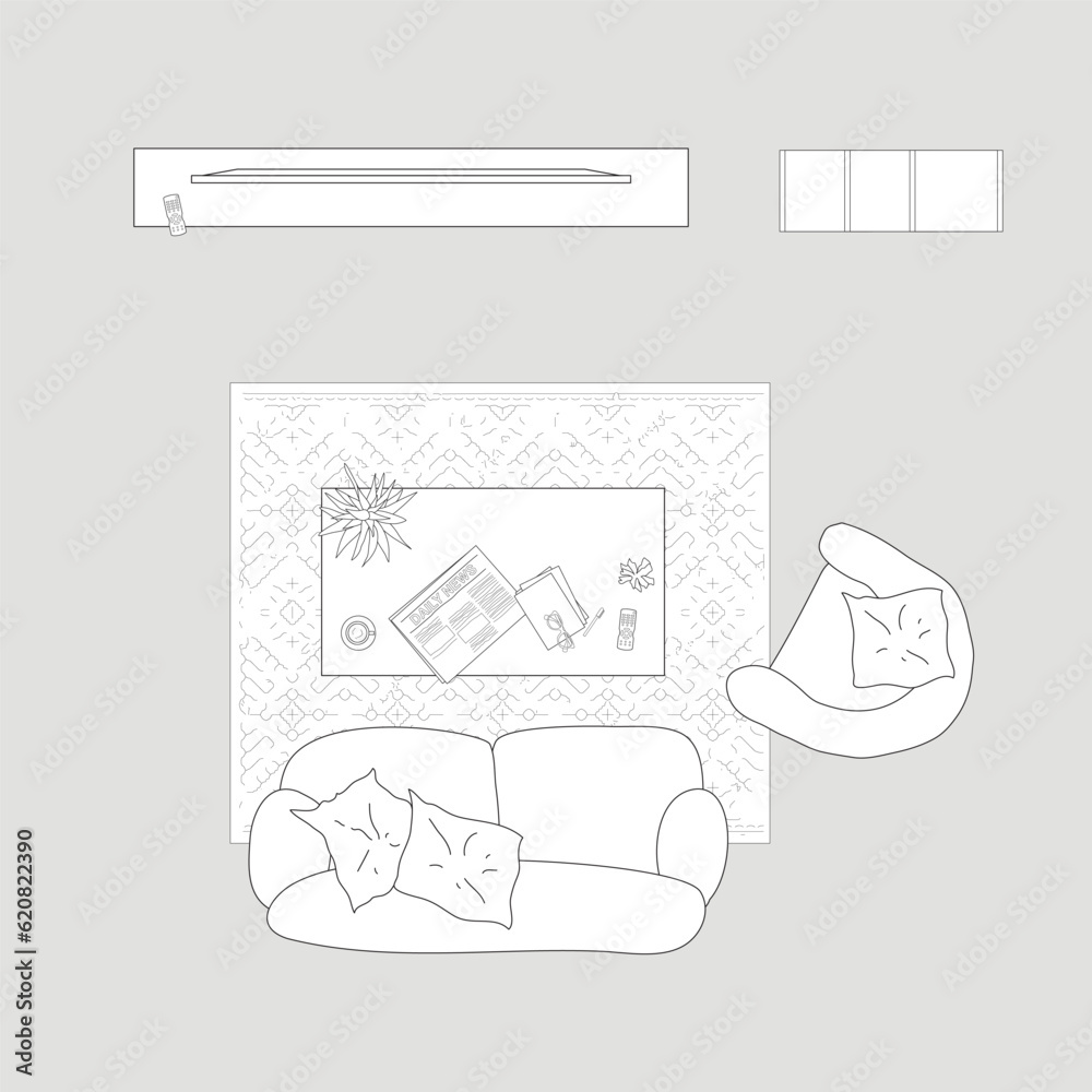 Architectural Drawings, plan vector interior, living room illustration ...