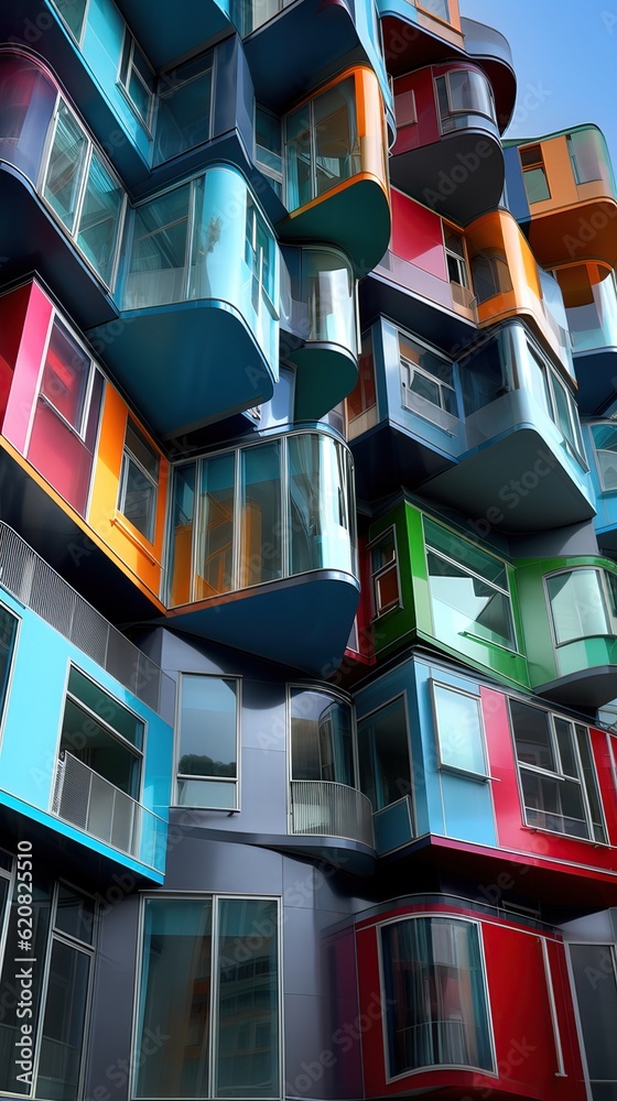 Colorful apartment building front facade. City building exterior. Urban ...