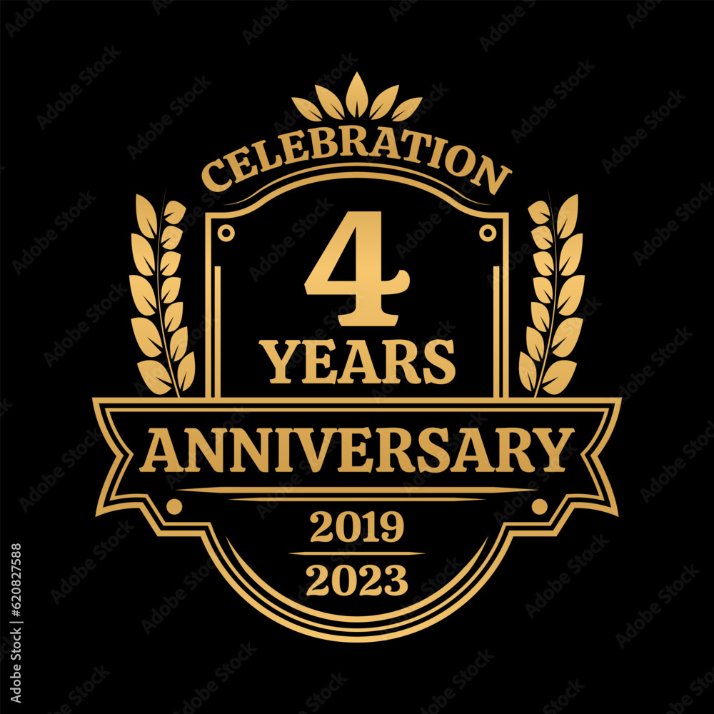4 years anniversary icon or logo. Vintage birthday banner design. 4th ...