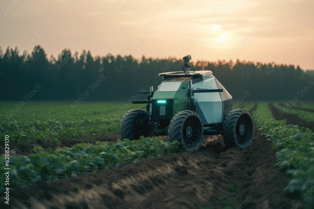 Generative AI image of unmanned robot herbicide sprayer working in ...