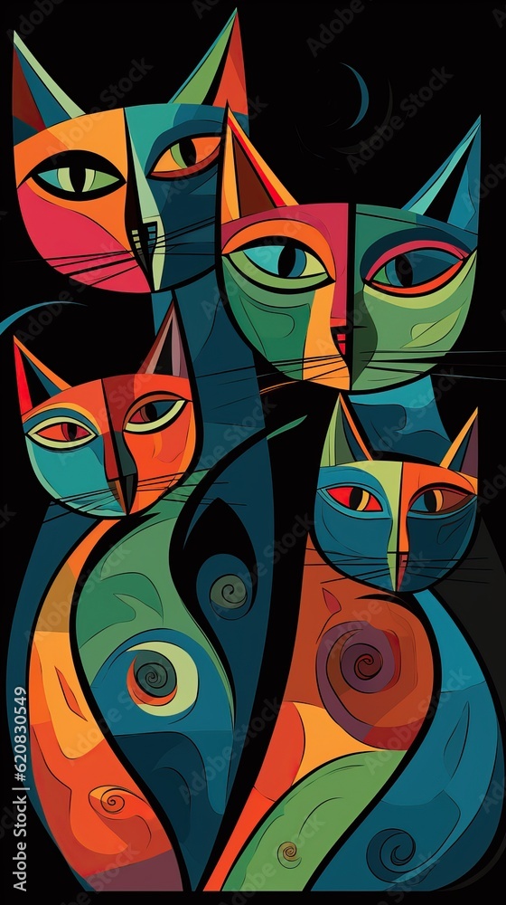Cat in the cubist style. Modern art. Great for phone screen wallpaper ...