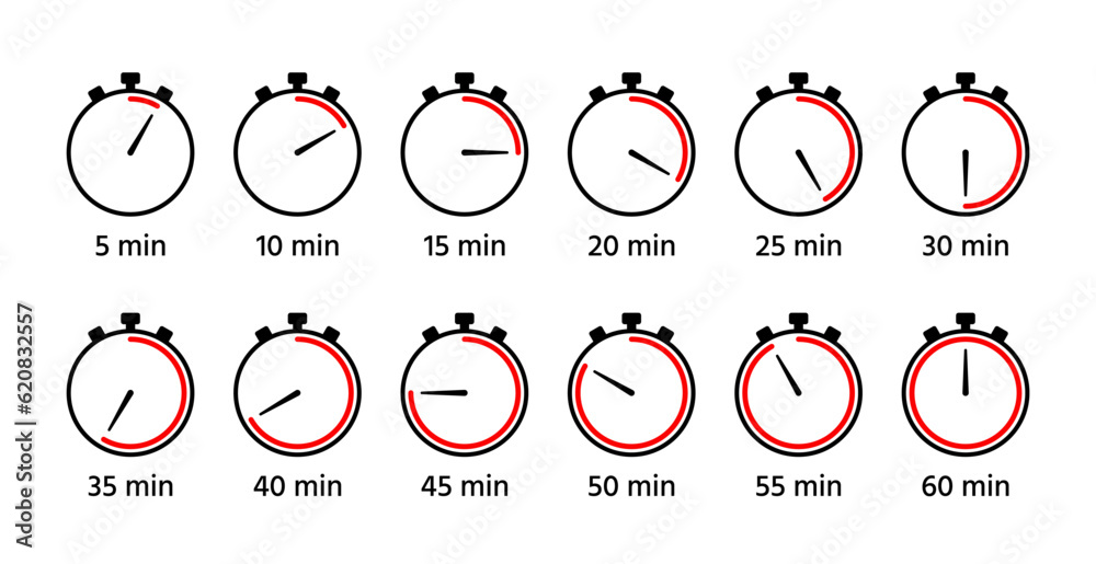 Round clocks chronometer deadline. Stopwatch icon. Timers with ...