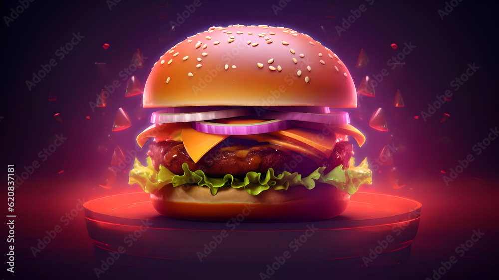 symmetry product render poster vivid colors classical proportion burger ...