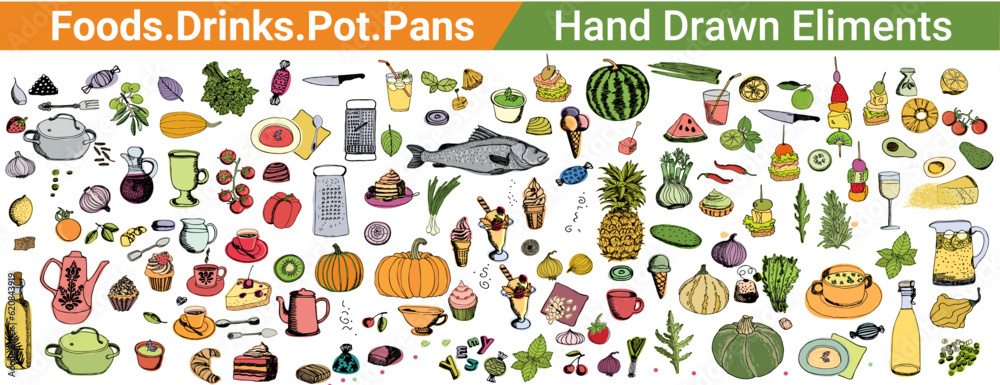 Foods elements, Drinks elements , Pots elements , Pans elements food ...