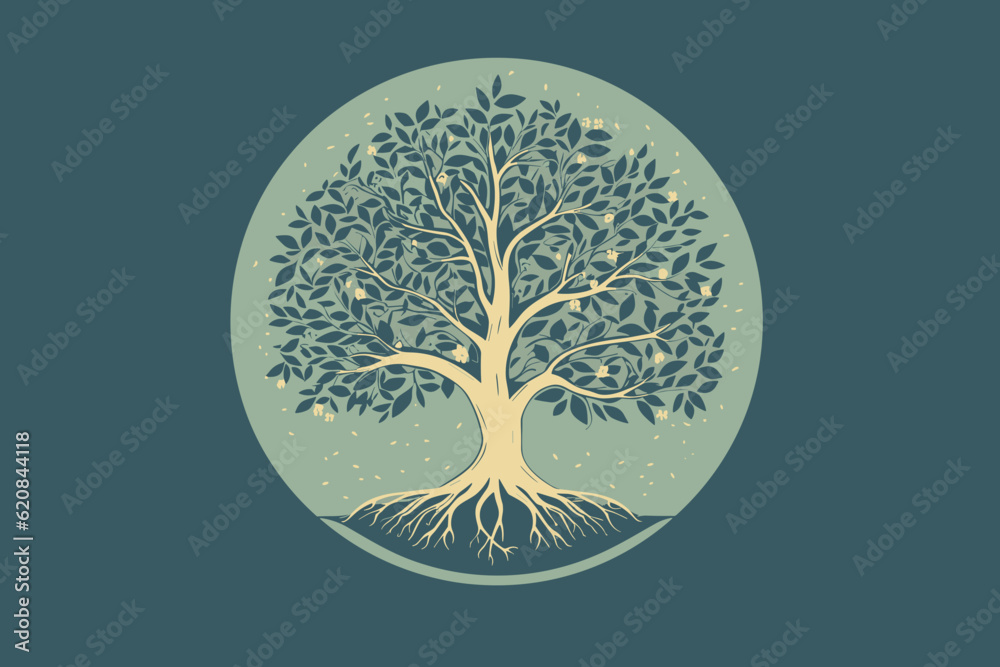 Hand-drawn cartoon Bodhi tree flat art Illustrations in minimalist ...