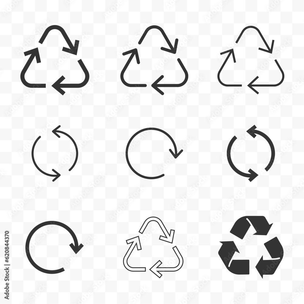 Recycle icon set. Easily editable line art on transparent background ...