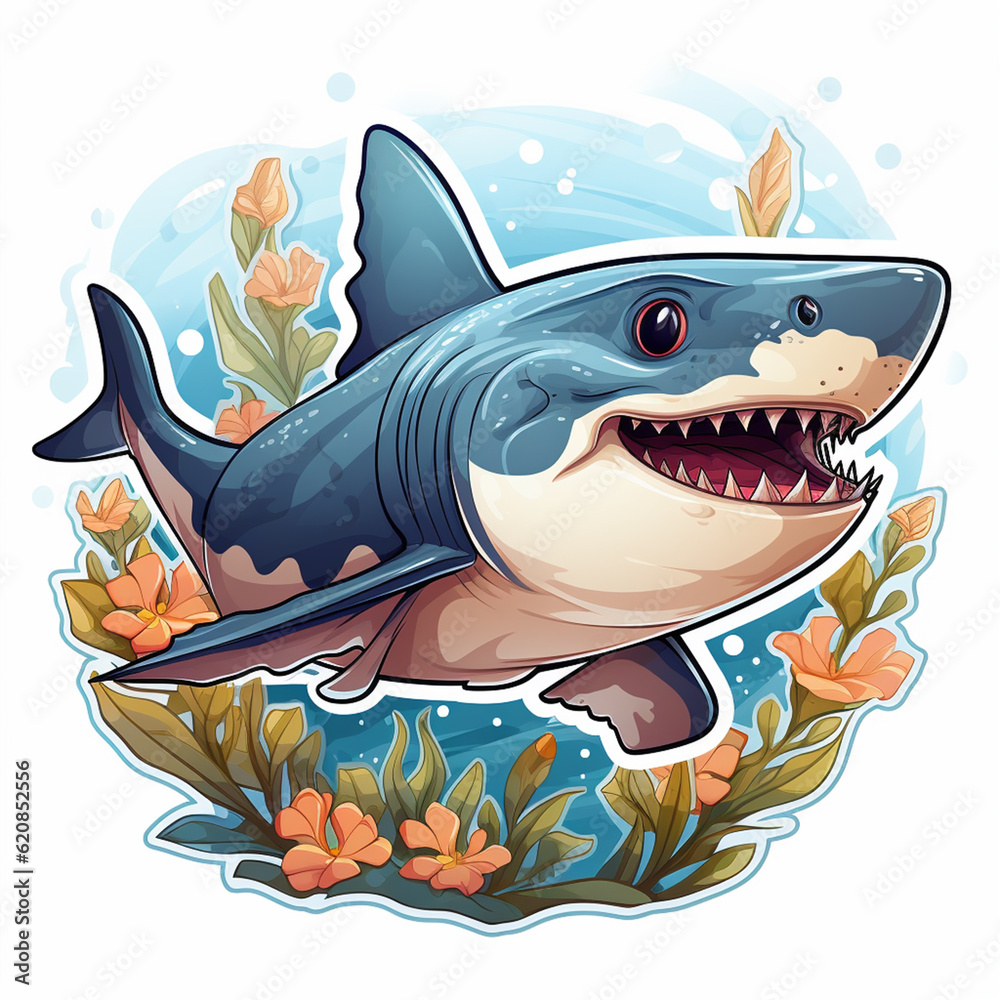 cute shark Sticker Stock Illustration | Adobe Stock