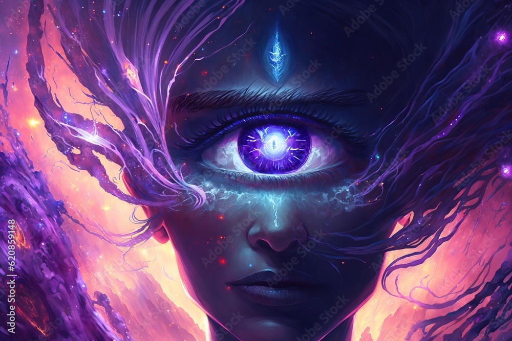 Handsome woman oracle fortune teller with magic third eye. Woman with ...