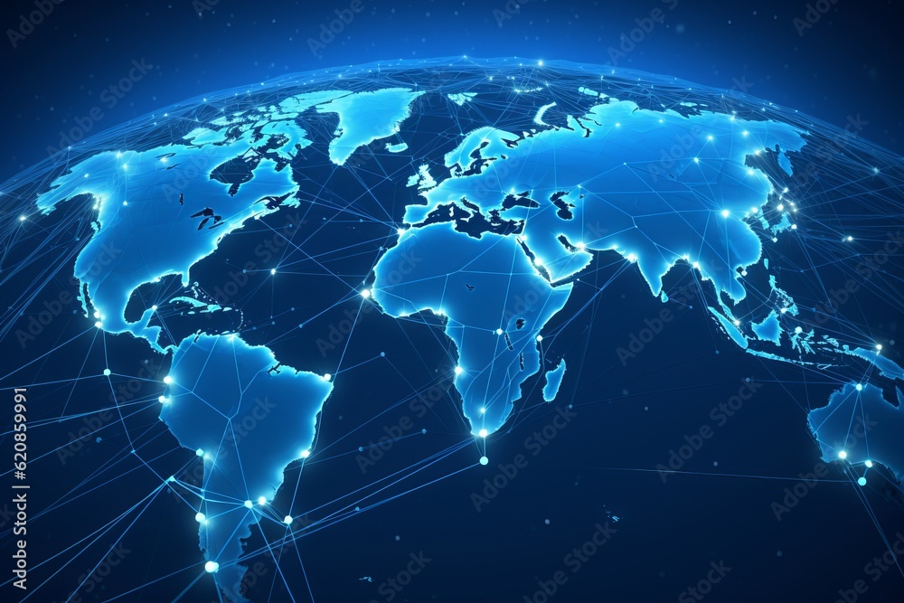 world map and globeal connection, Futuristic Digital Connections ...