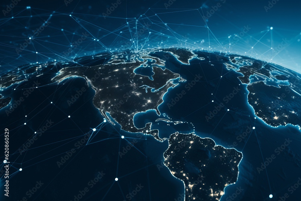 world map and globeal connection, Futuristic Digital Connections ...