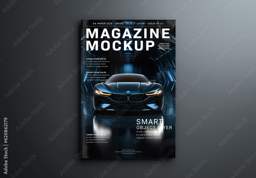 Magazine Cover Mockup on Dark Gray Background Stock Template | Adobe Stock