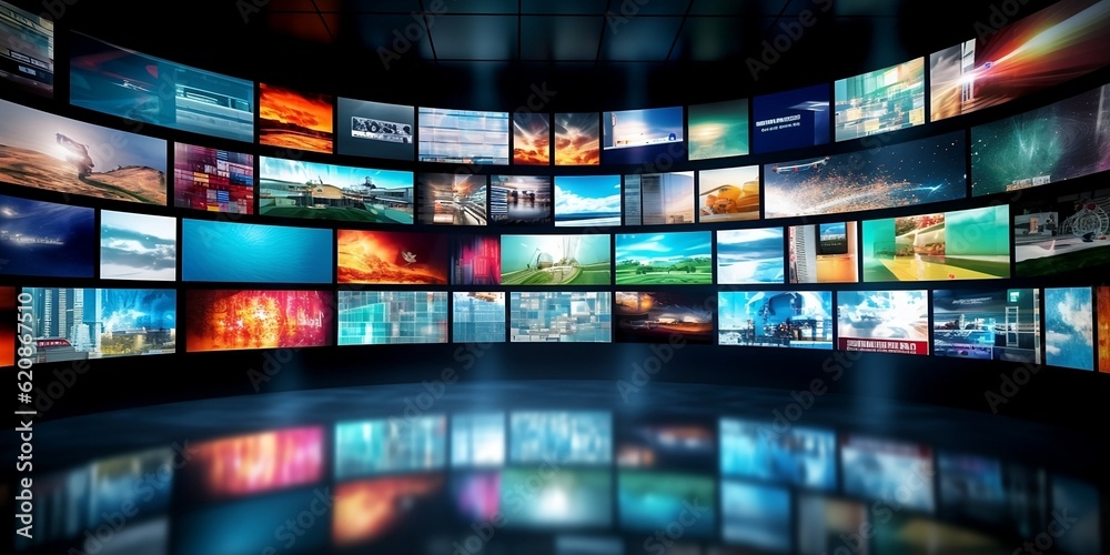 Smart TV Digital Media Wall of Screens Concept. Generative AI ...