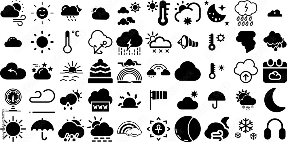 Massive Set Of Weather Icons Collection Linear Drawing Signs Icon ...