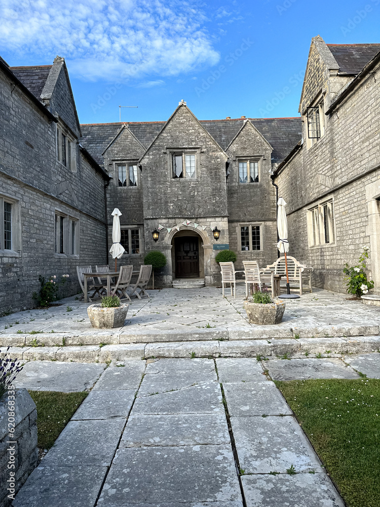 Dorset, UK - 19.06.2023. Mortons Manor facade view, Isle of Purbeck ...