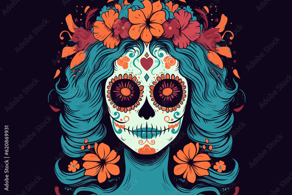 Hand-drawn cartoon Catrina flat art Illustrations in minimalist vector ...