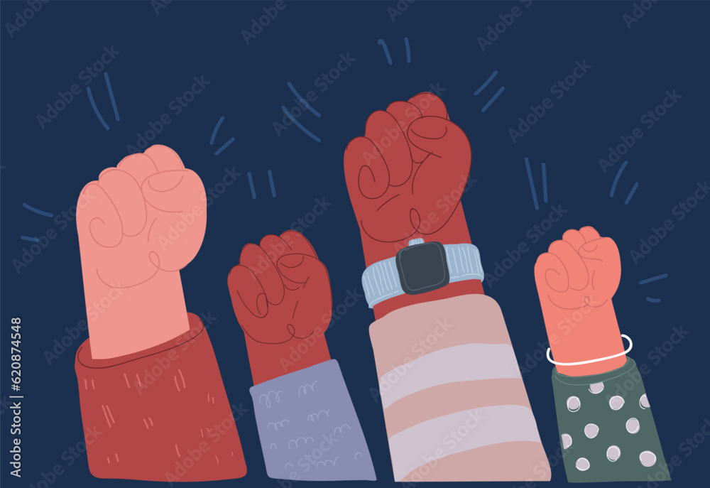 Vector cartoon illustration of black lives matter raised up mix race ...