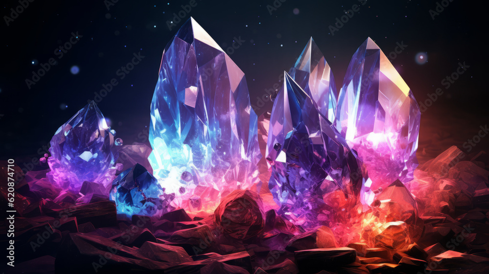 Fantasy sorcery glowing sparkling magic elemental crystals Stock ...