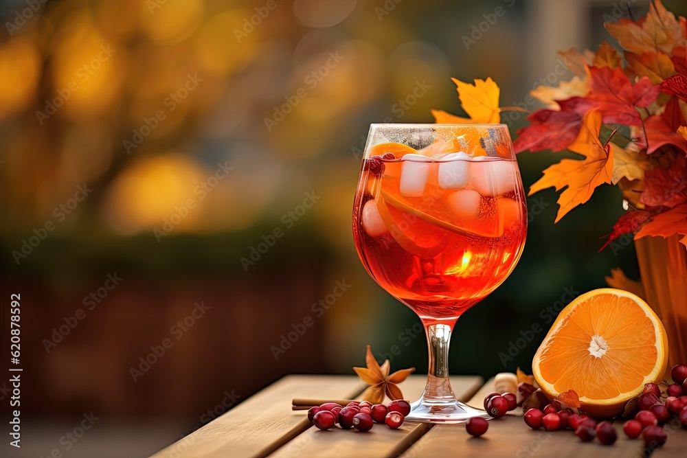 Autumn beverage mocktail with fresh fruits and berries, fall season ...