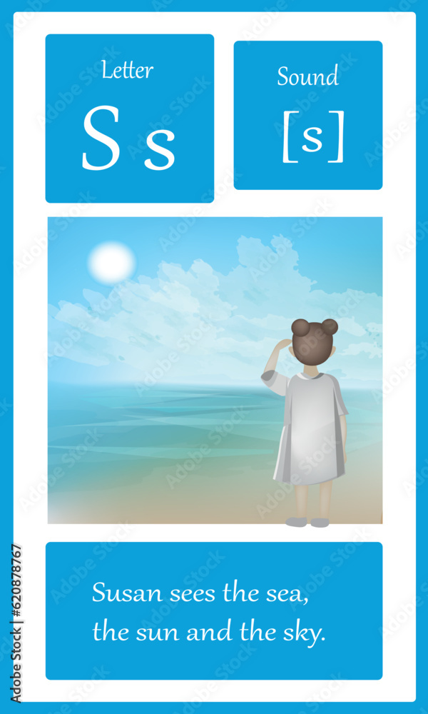 Colorful alphabet letter S. Phonics flashcard with sound. Letter S for ...