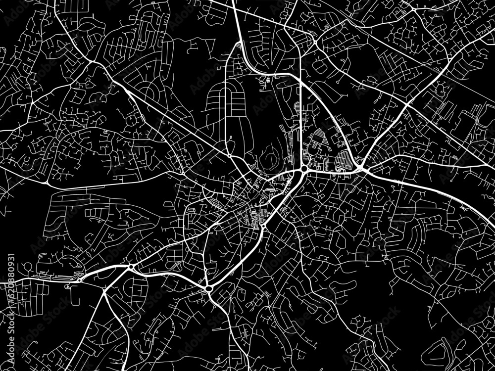 Vector road map of the city of Dudley in the United Kingdom on a black ...