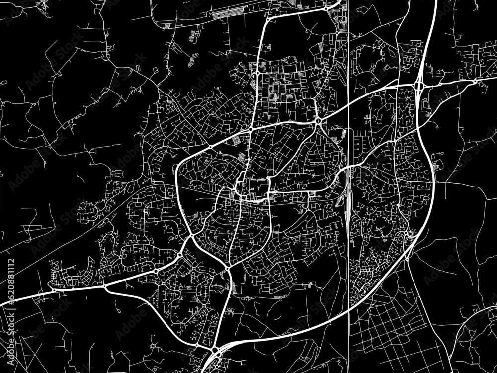 Vector road map of the city of Crawley in the United Kingdom on a black ...