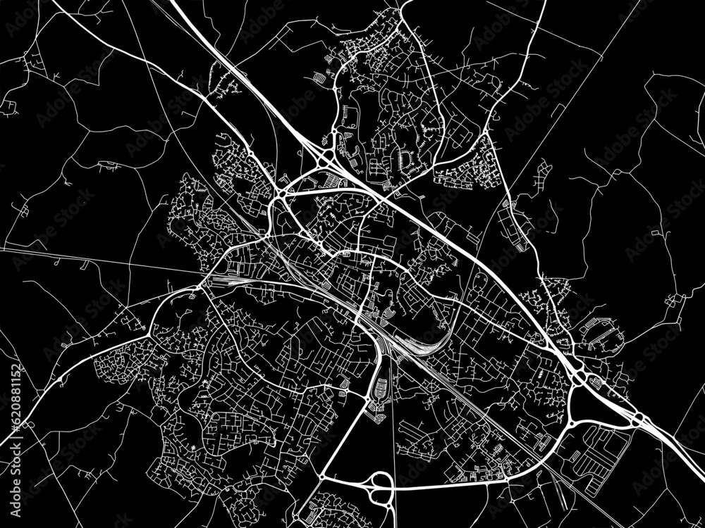 Vector road map of the city of Ashford in the United Kingdom on a black ...