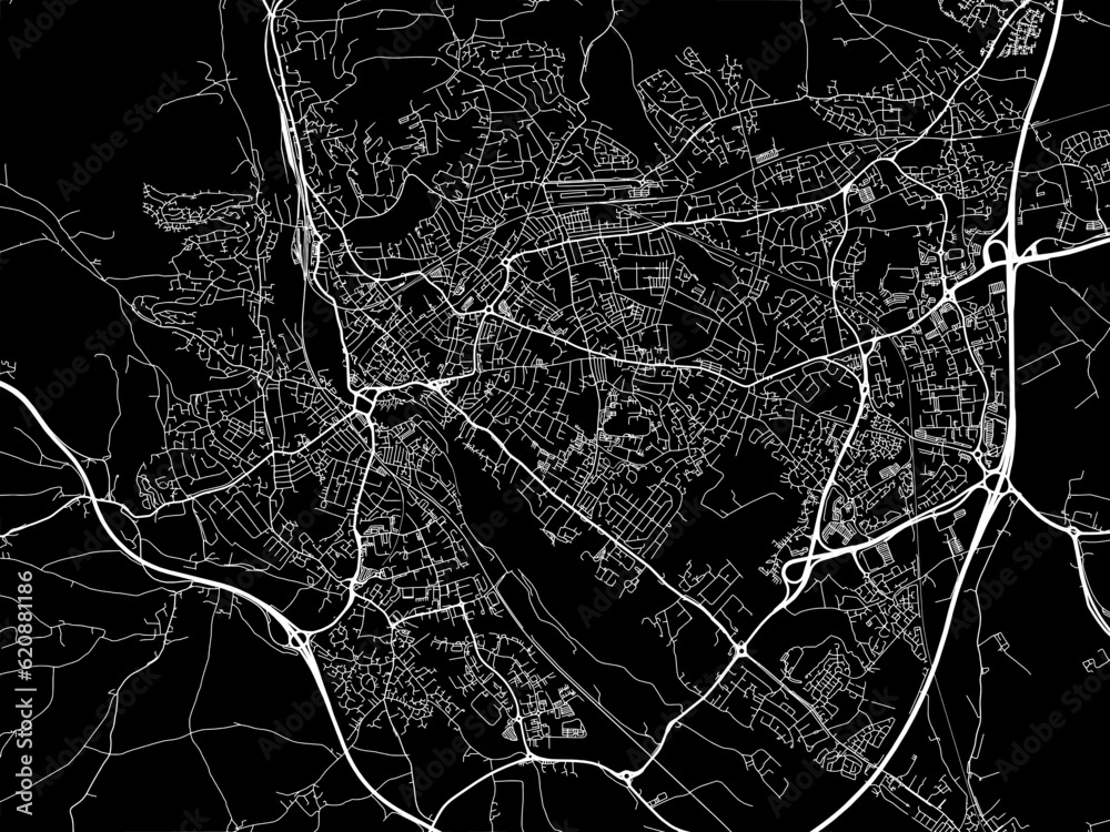 Vector road map of the city of Exeter in the United Kingdom on a black ...