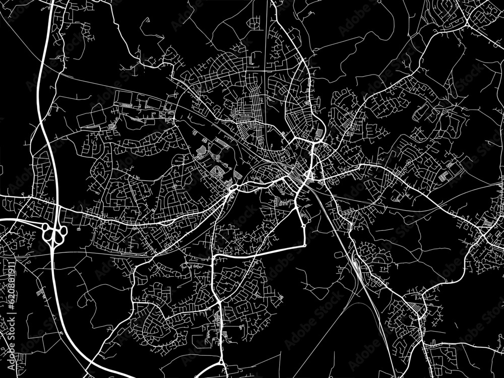 Vector road map of the city of Wigan in the United Kingdom on a black ...