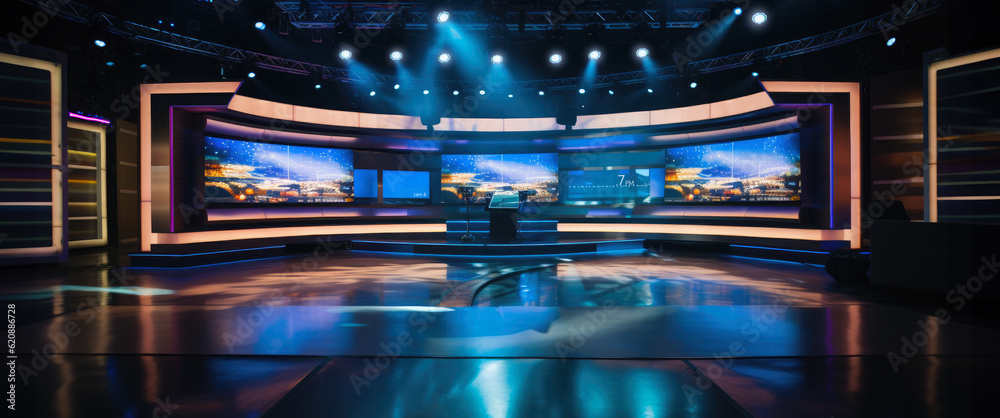 TV studio set. Hand edited generative AI. Tv or Cable new network live ...