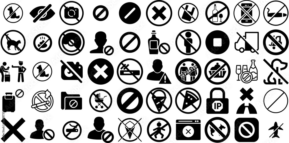 Big Set Of Ban Icons Set Hand-Drawn Isolated Design Pictograms Business ...