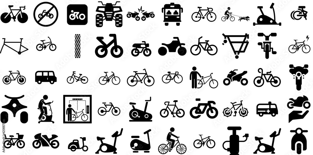 Vecteur Stock Huge Collection Of Bike Icons Set Hand-Drawn Solid Simple ...