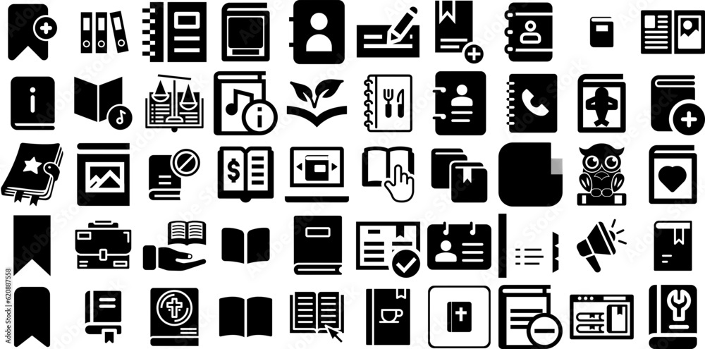 Vetor de Massive Set Of Book Icons Collection Hand-Drawn Black Vector ...