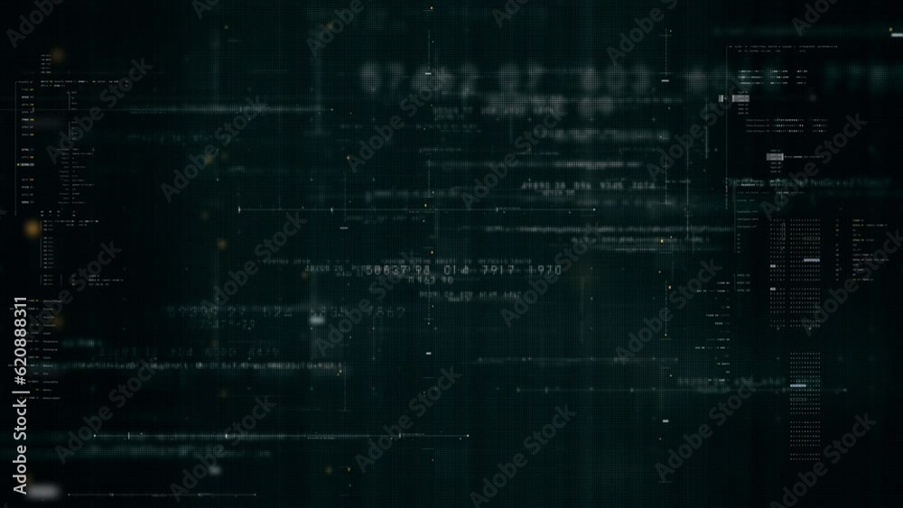 Futuristic data matrix, telemetry and encrypt numbers simulation display for head up display in ...