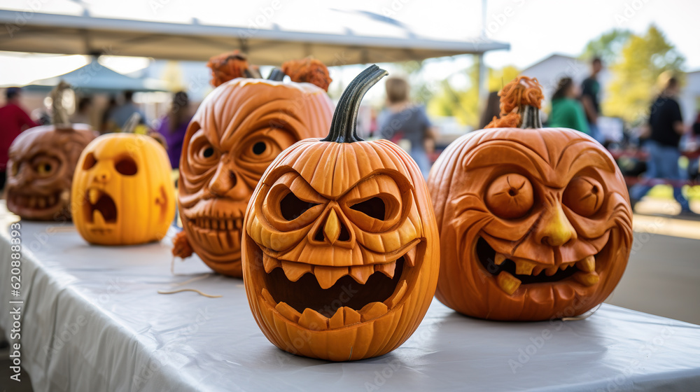 Pumpkin carving contest at a community event, showcasing creative ...
