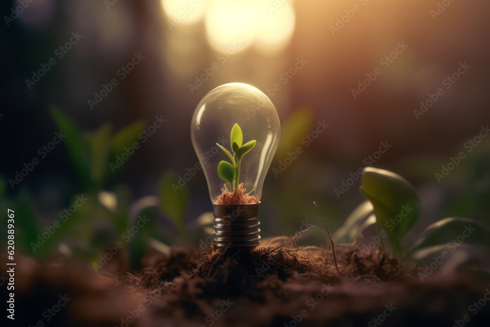 light bulb with green seed, Nurturing Growth: CGI Image of a Seedling ...