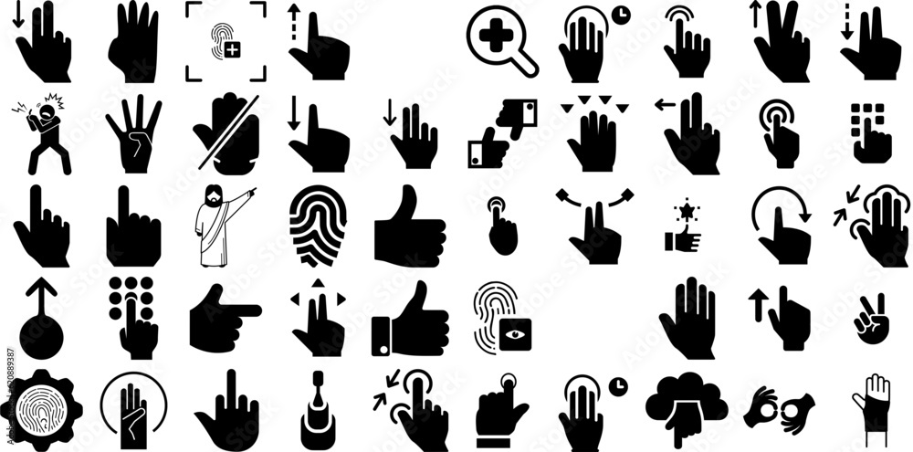 Massive Set Of Finger Icons Set Black Modern Pictogram Pointer, Icon ...