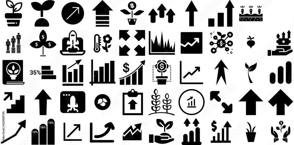 Vetor de Big Set Of Grow Icons Pack Flat Concept Glyphs Icon, Badge ...
